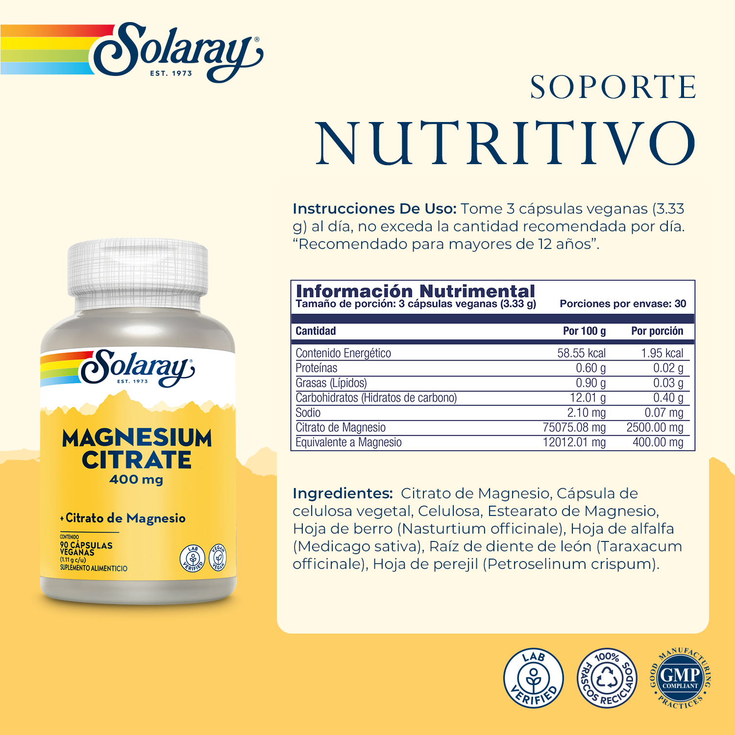 Solaray Magnesium Citrate 400 mg 90 Cap – FreshVitamins